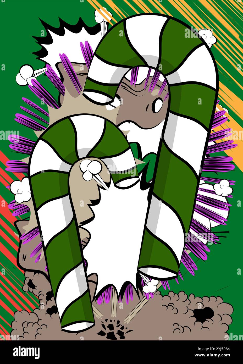 Cartoon Candy cane, comic book Holiday dessert. Retro vector comics pop ...