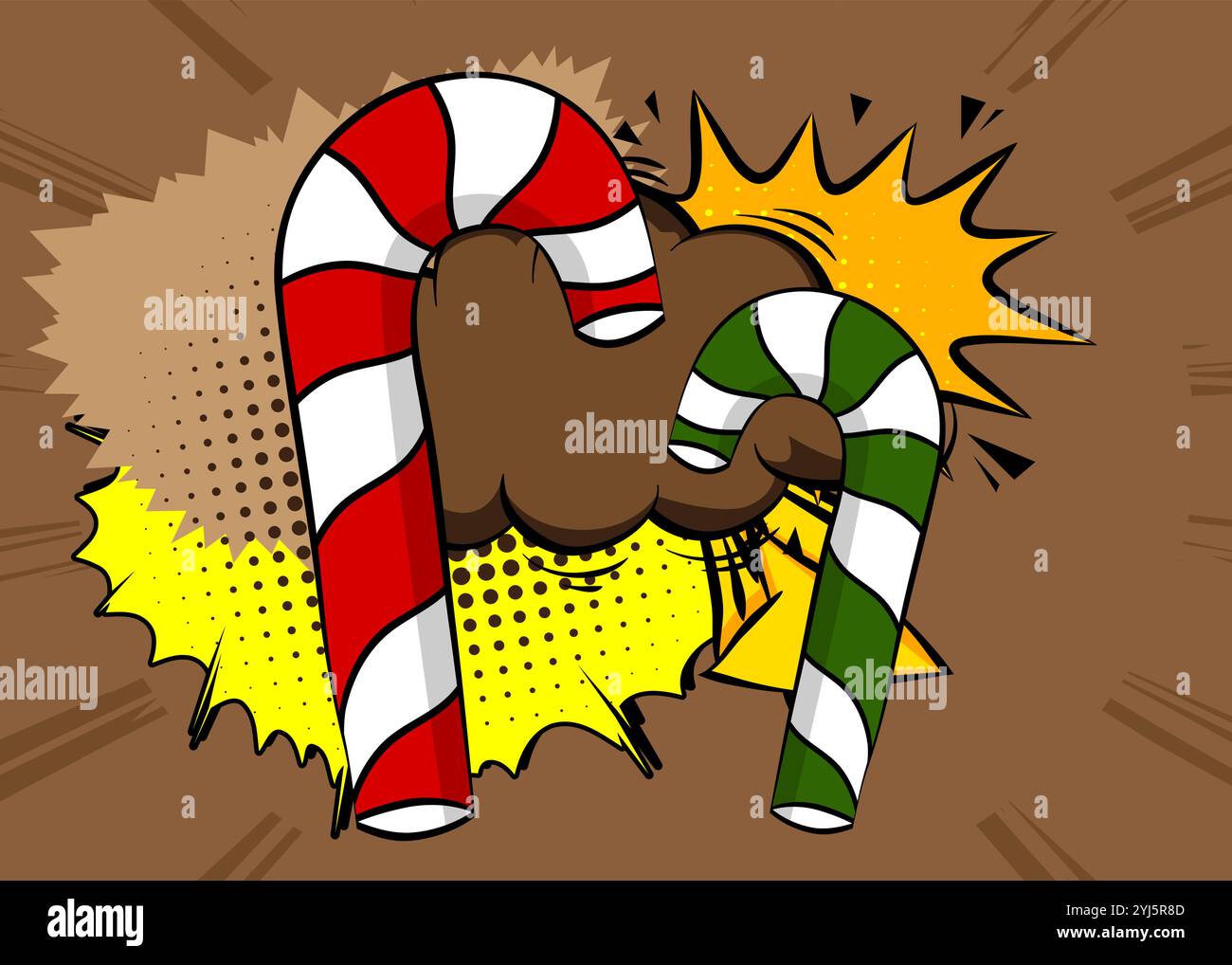 Cartoon Candy cane, comic book Holiday dessert. Retro vector comics pop ...