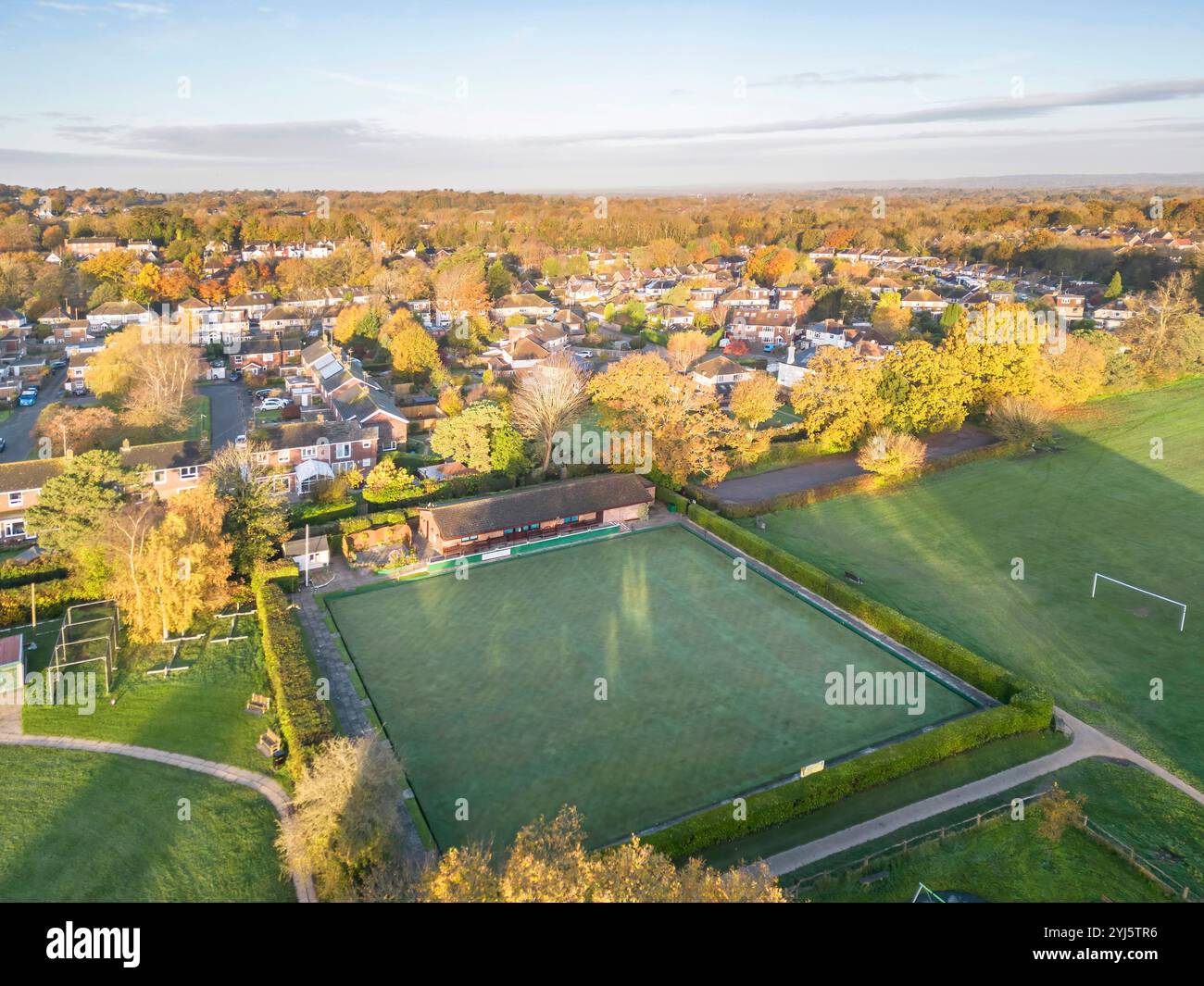 aerial view of the bowls club in the adastra playing fields in hassocks ...