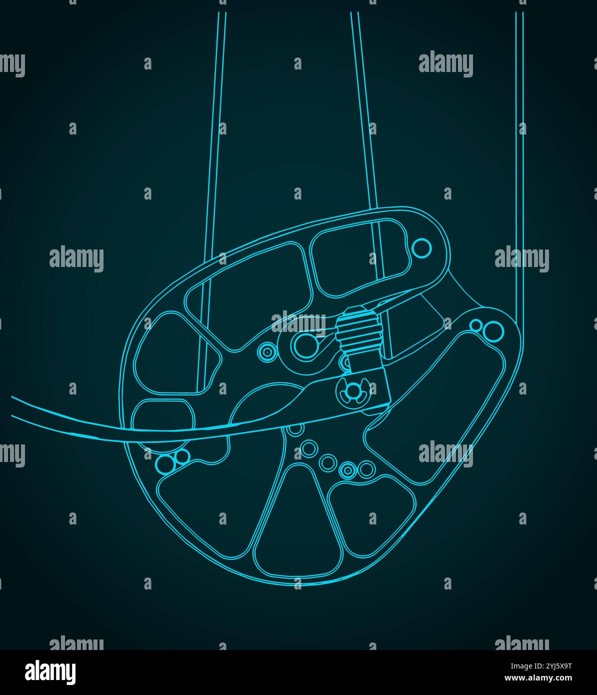 Stylized vector illustration of blueprint of a compound bow cam Stock ...