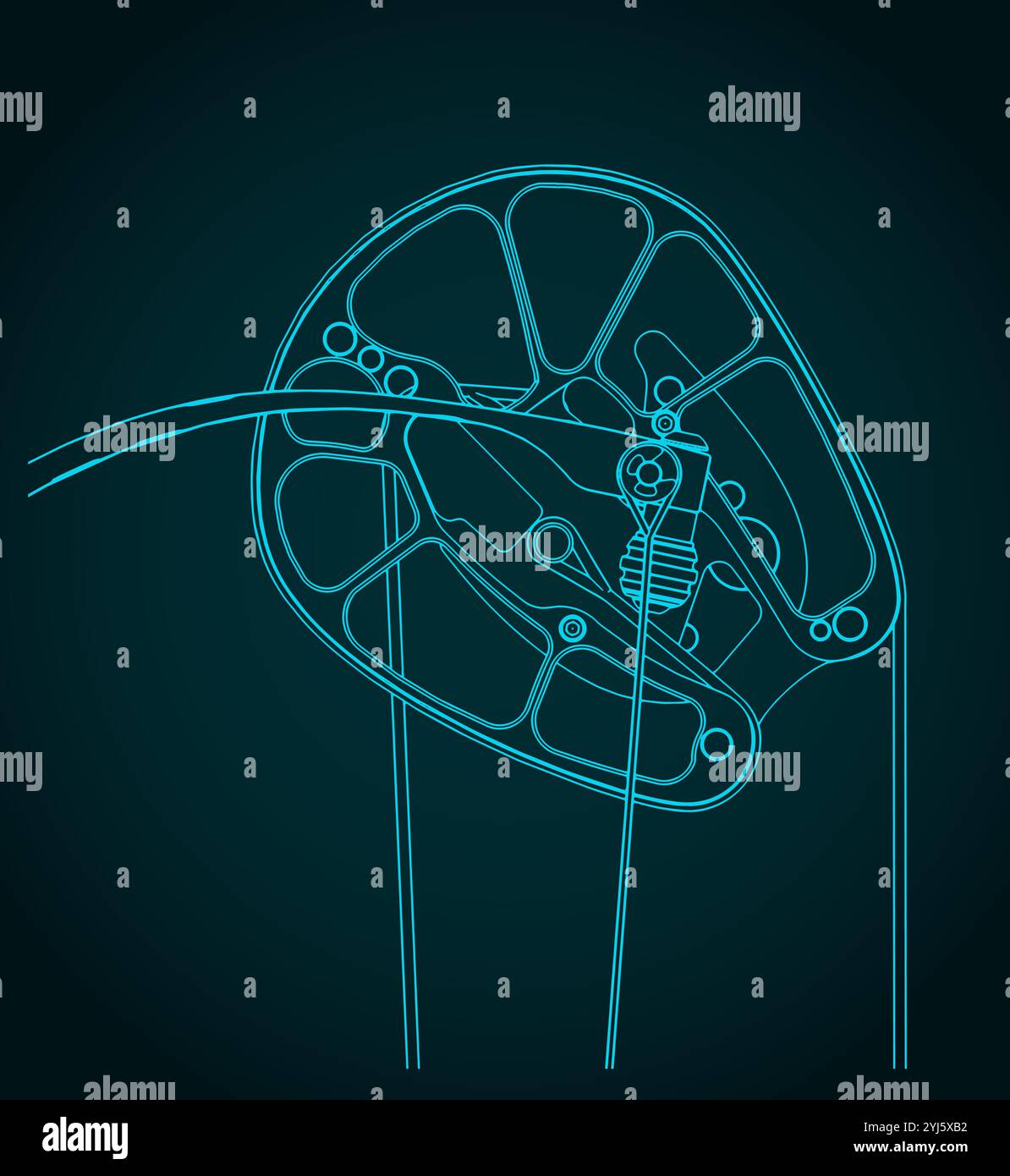 Stylized vector illustration of blueprint of a compound bow cam Stock ...