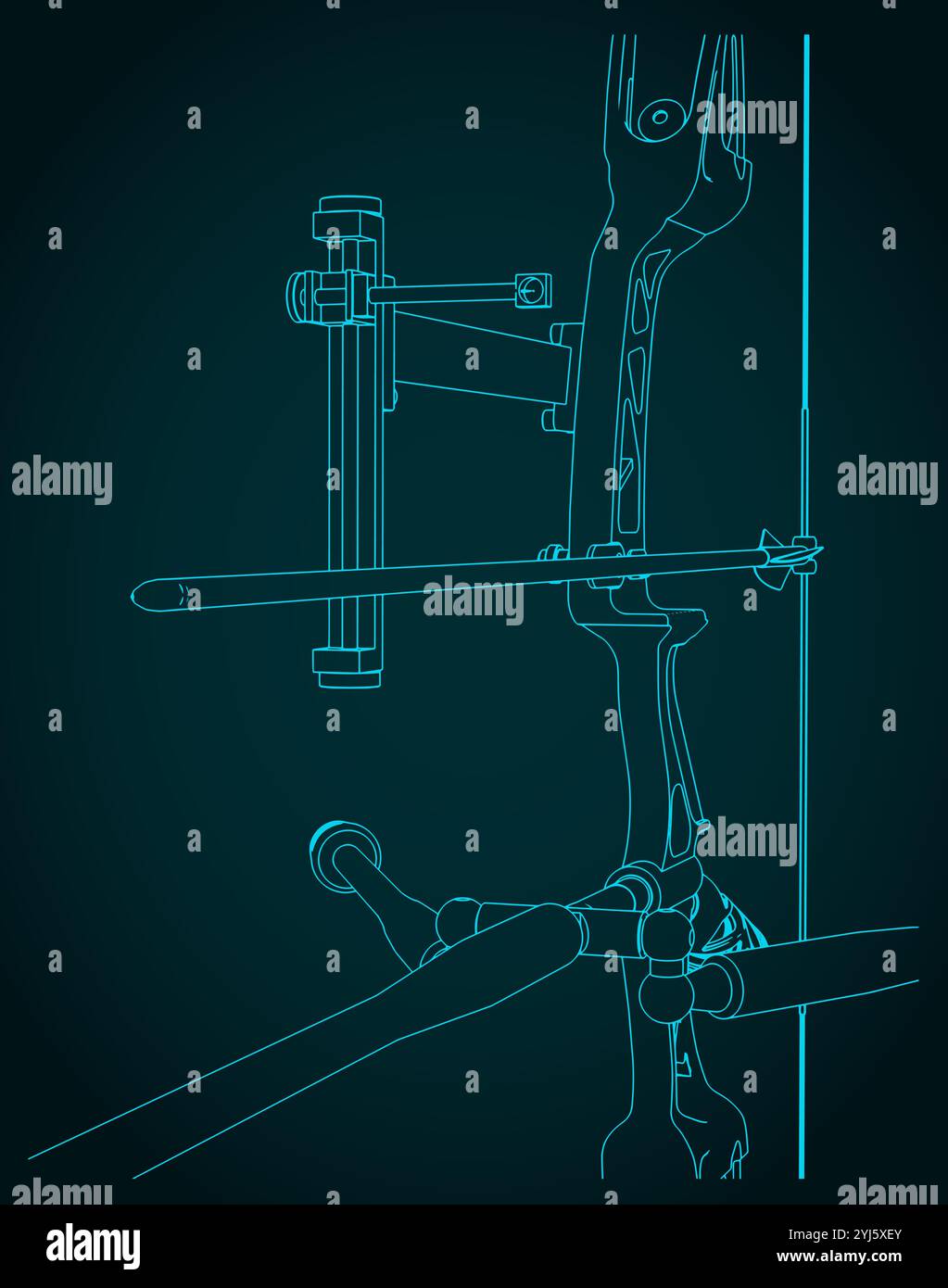 Stylized vector illustration of target recurve bow kit close-up Stock ...