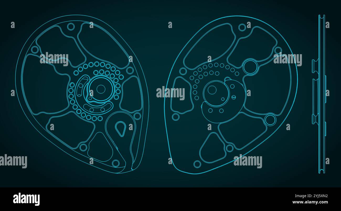 Stylized vector illustrations of blueprints of compound bow cam Stock ...