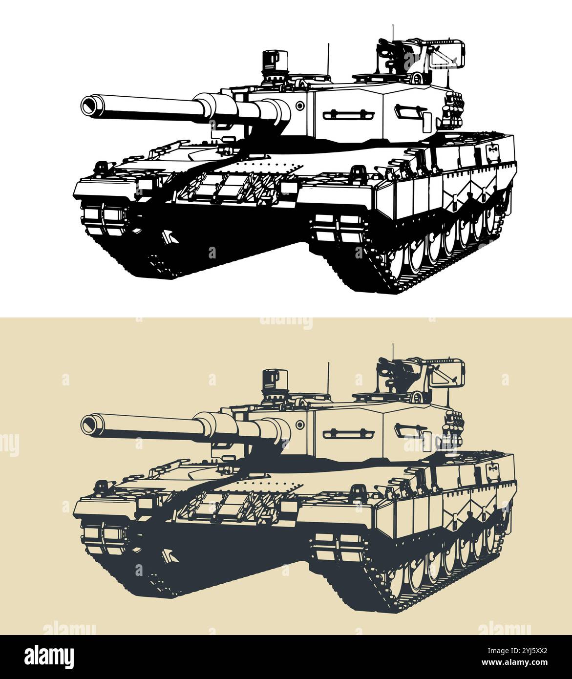 Stylized vector illustrations of a Leopard 2 tank Stock Vector Image ...