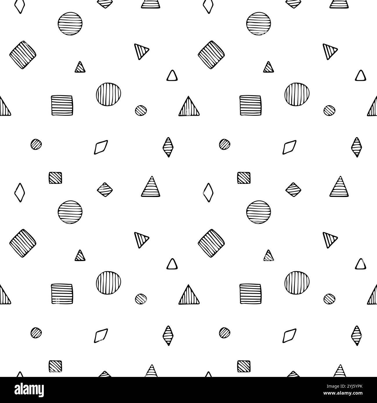 Geometric Doodle endless seamless pattern. Circle, triangle, rhombus ...