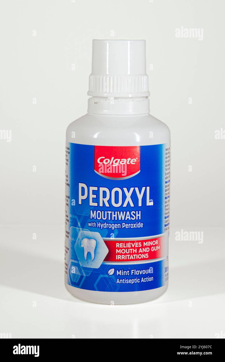 Colgate Peroxyl mouthwash on white background Stock Photo - Alamy