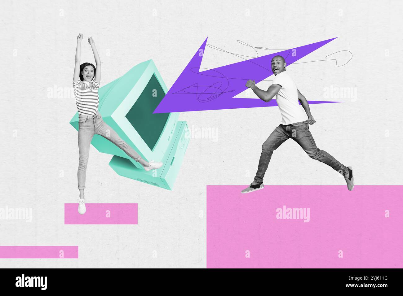 Composite trend artwork 3D sketch image collage of young lady walk up ...