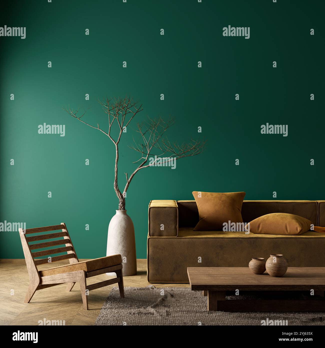 Boho style decorated livinig room. Modern authentic Interior design of ...