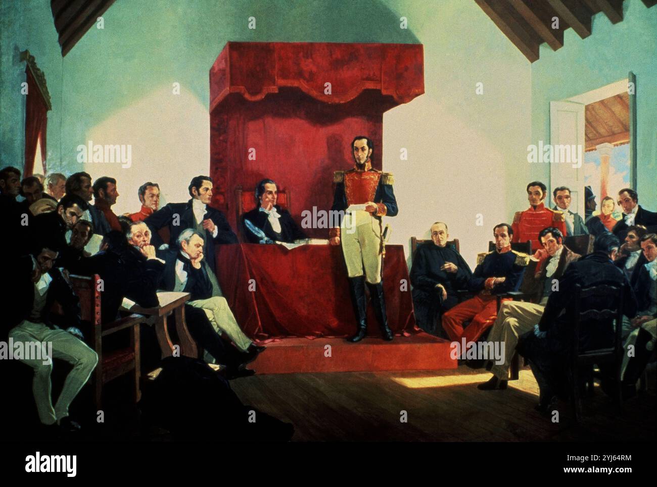 Simon Bolivar delivers a speech during the Angostura Congress in 1819 ...