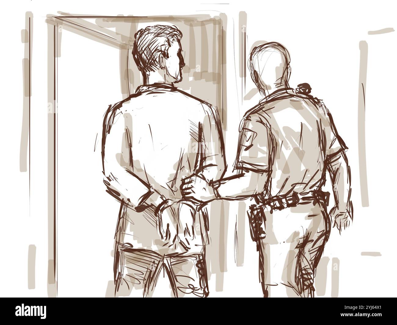 Pastel pencil pen and ink sketch illustration of an convicted defendant ...