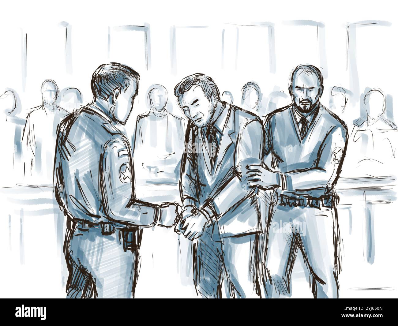 Pastel pencil pen and ink sketch illustration of an convicted defendant ...