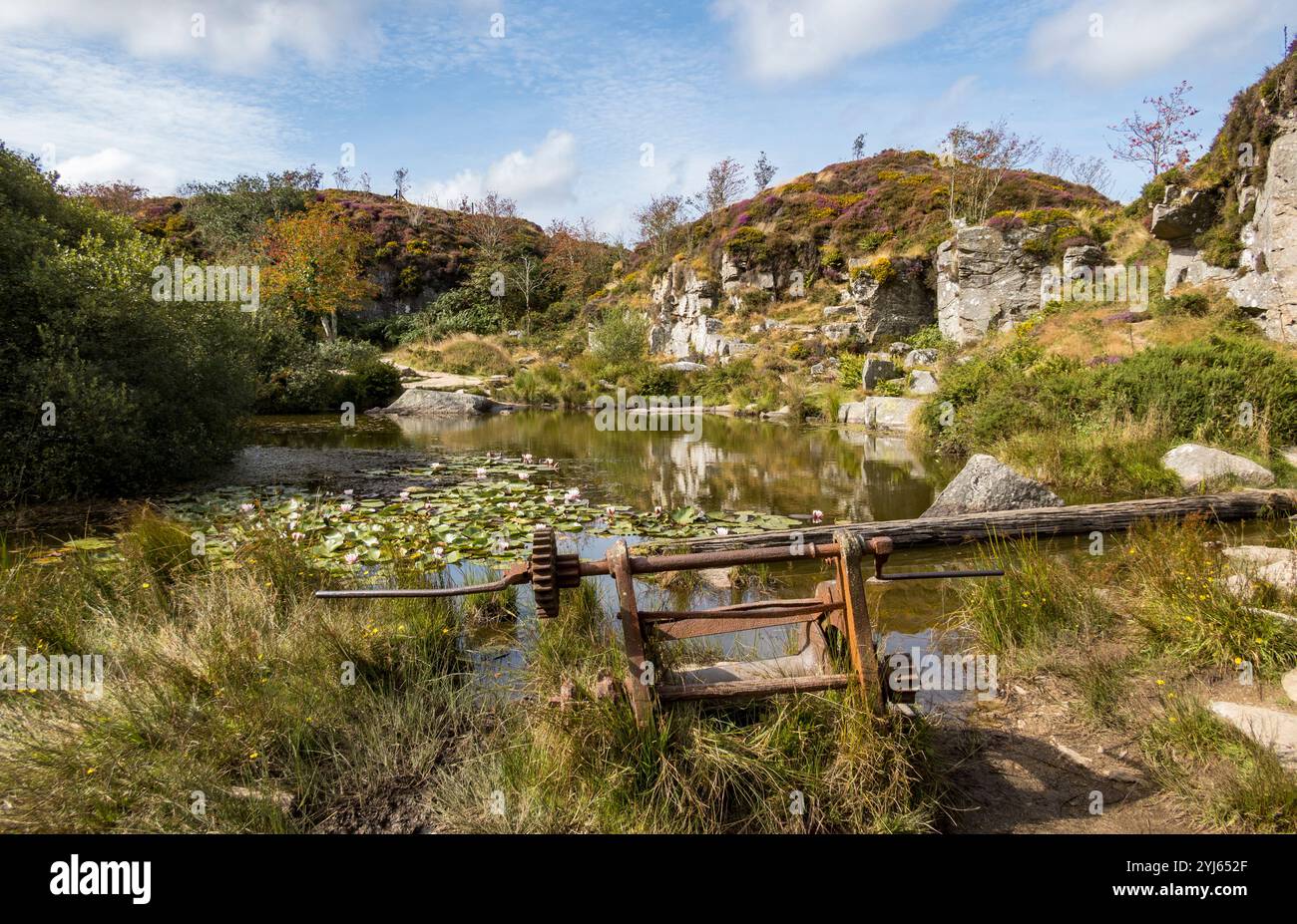 UK, England, Devon. Haytor granite quarry on Dartmoor. Abandoned winch ...