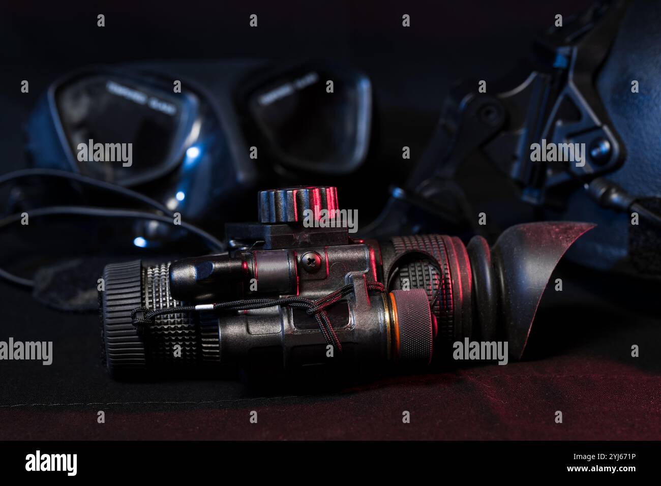 Combat divers equipment, tactical helmet, night vision monocular and ...
