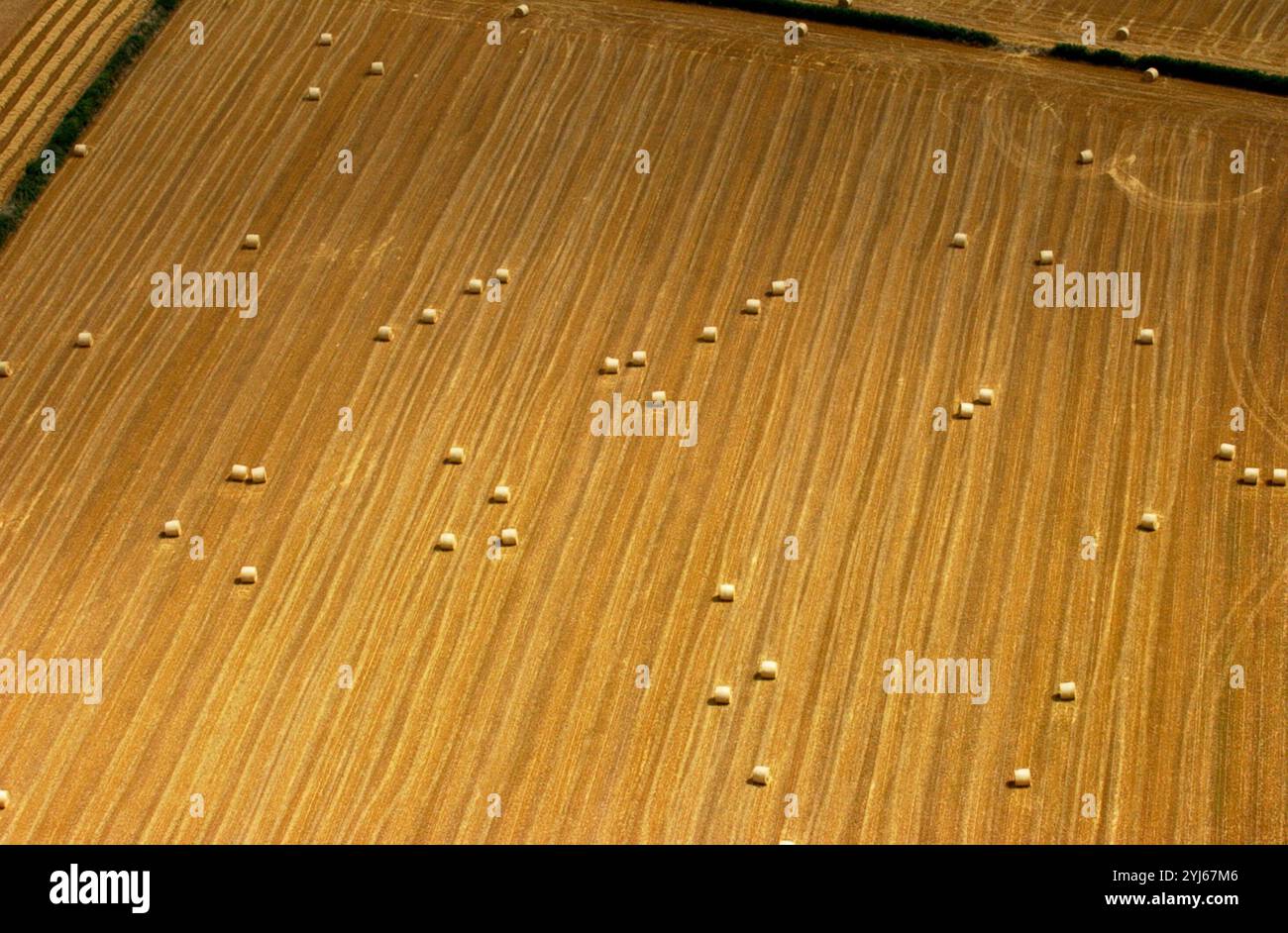 Aerial view of hay making bales of hay farming in Shropshire Uk Stock ...