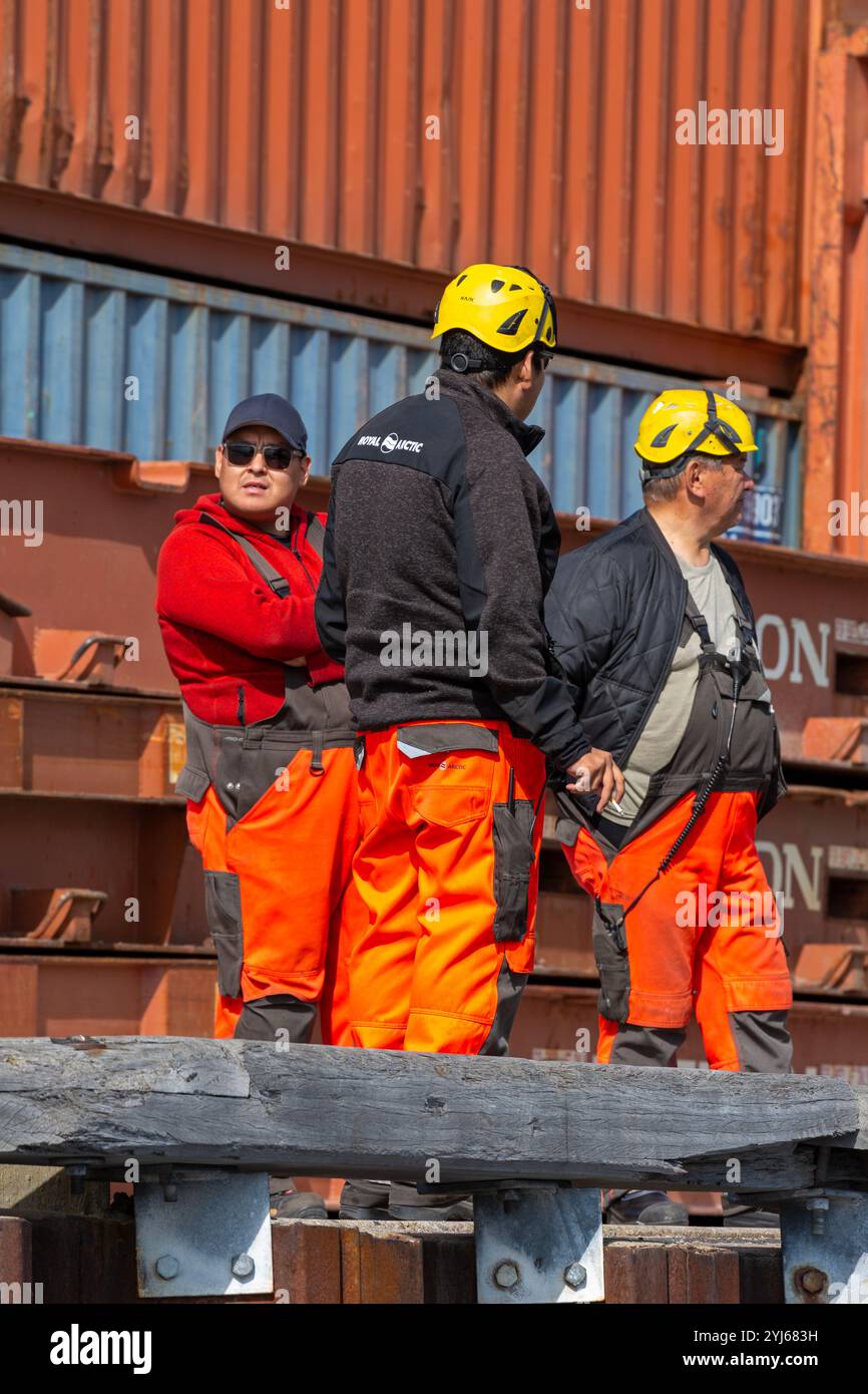 Dock workers, Qaqortog, Kujalleq Municipality, Greenland, Kingdom of ...