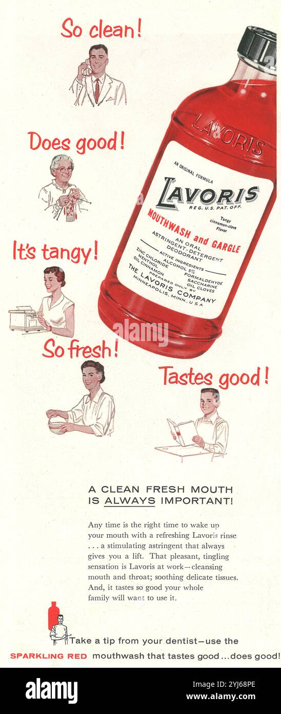 1956 Lavoris Mouthwash And Gargle Sparkling Red Ad Stock Photo - Alamy