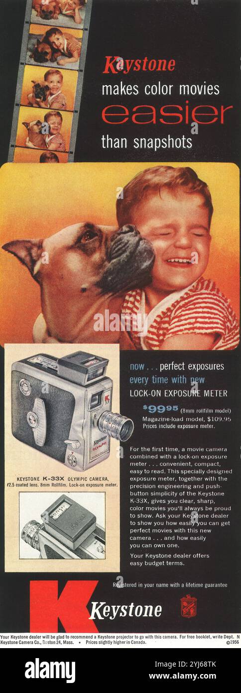 1956 Keystone K-33X Olympic camera with lock-on exposure meter ad Stock ...