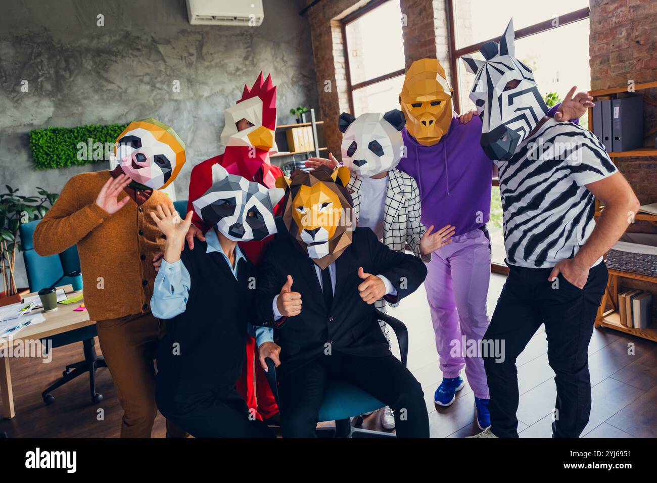 Portrait of panda rooster gorilla lion sloth zebra raccoon mask ...