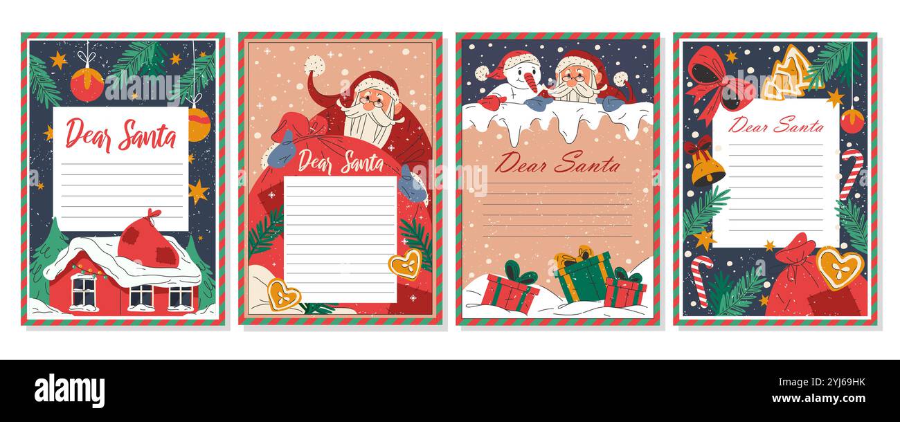 Set of letters to Santa Claus. Vector empty templates. Blank paper or ...