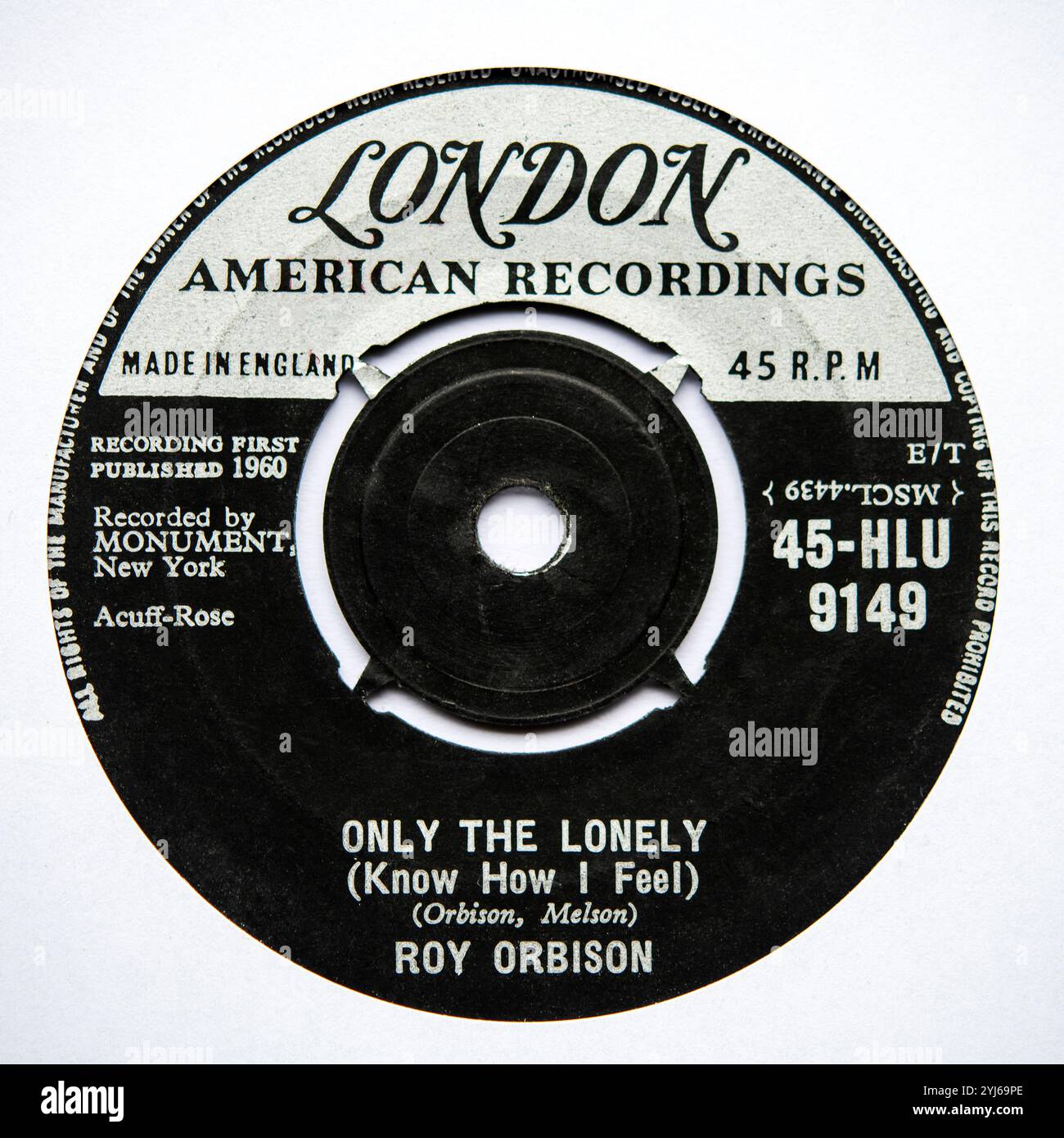 Centre label of the seven inch single version of Only the Lonely by Roy ...
