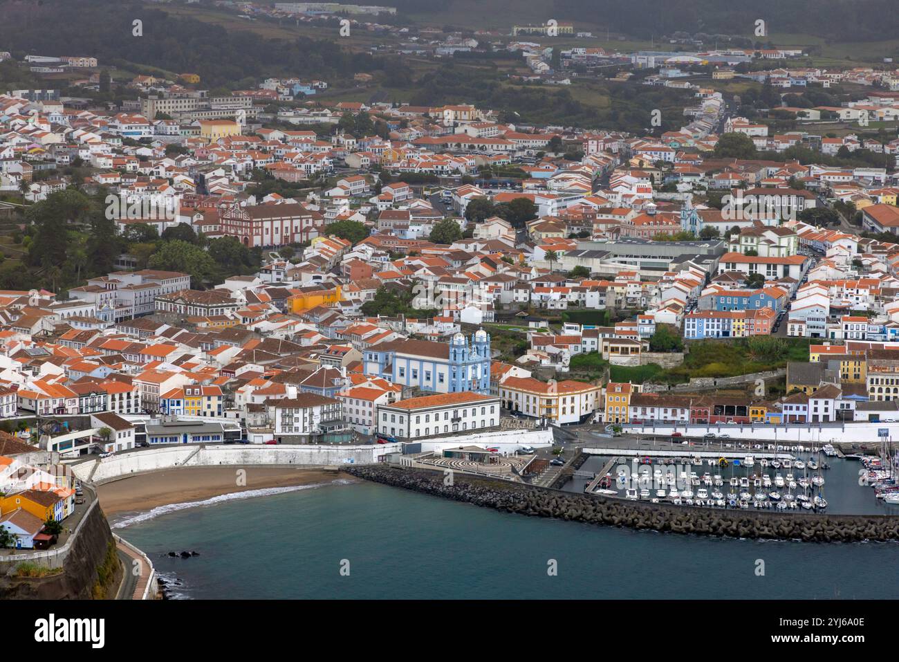 Panoramic view of Angra do Heroismo from Monte Brasil, Terceira Island ...