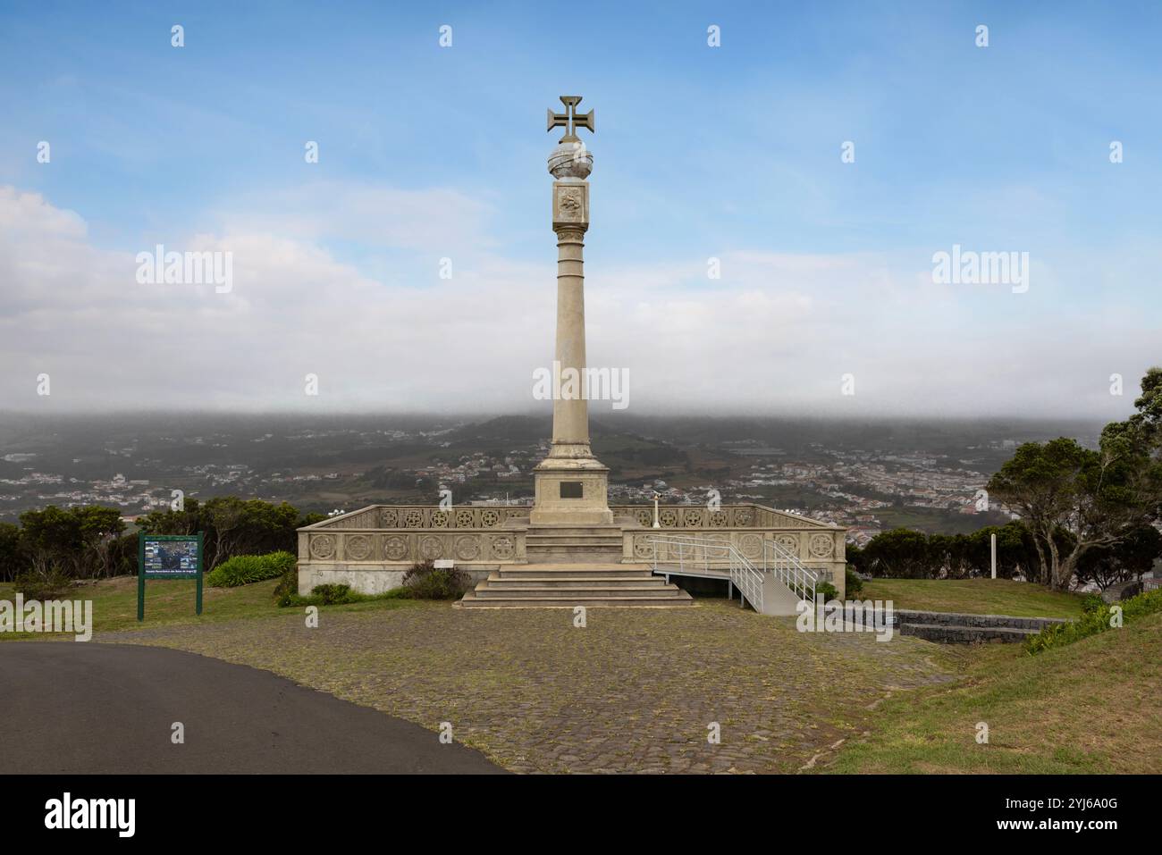 Panoramic view of Angra do Heroismo from Monte Brasil, Terceira Island ...