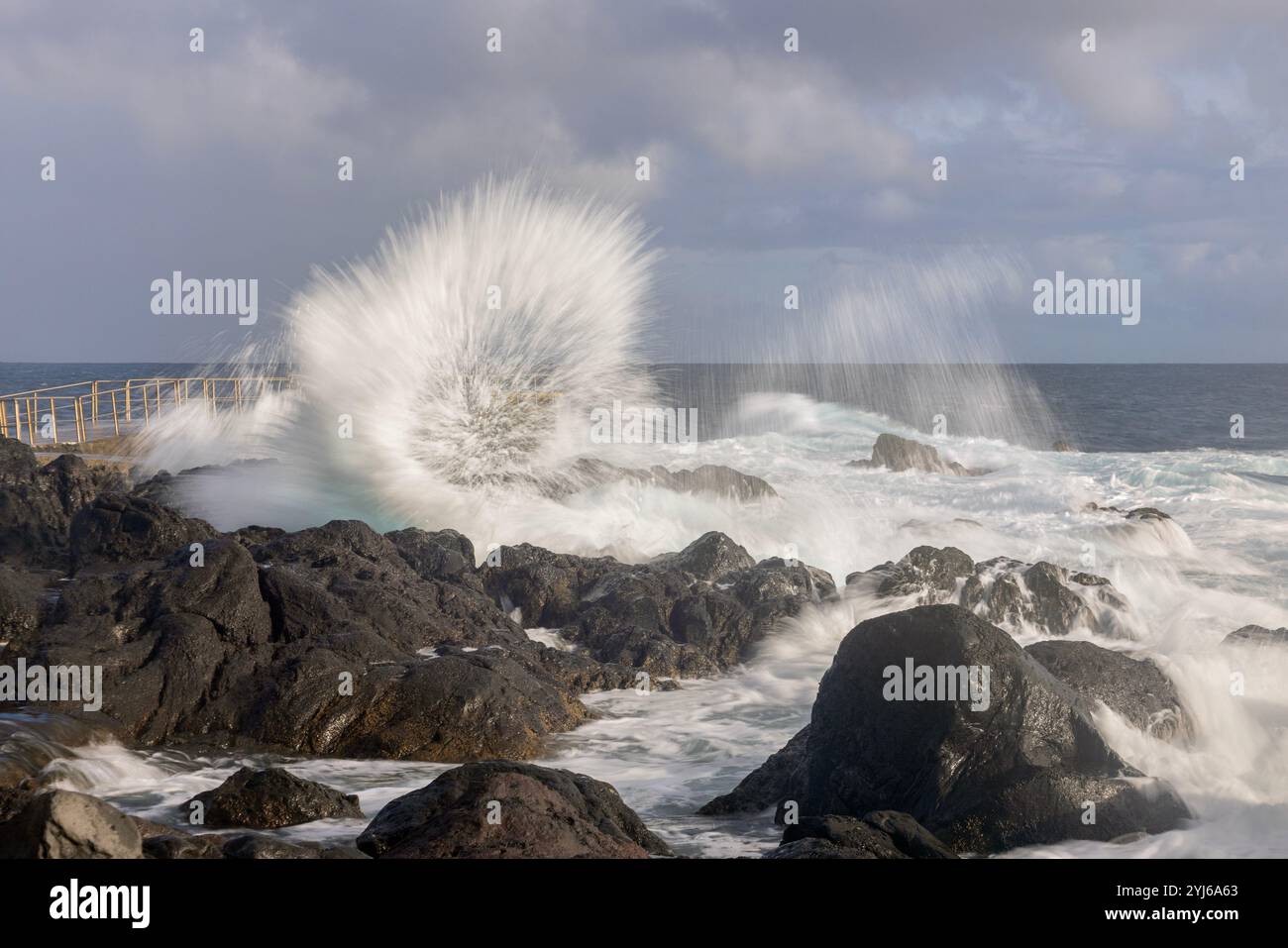 The swimming pools of Cinco Ribeiras in Terceira Island, Azores, during ...