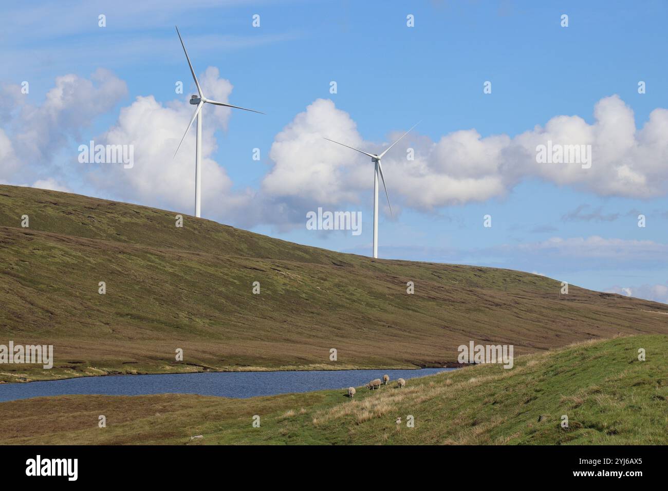 Wind turbines on hilltops in Shetland Stock Photo - Alamy