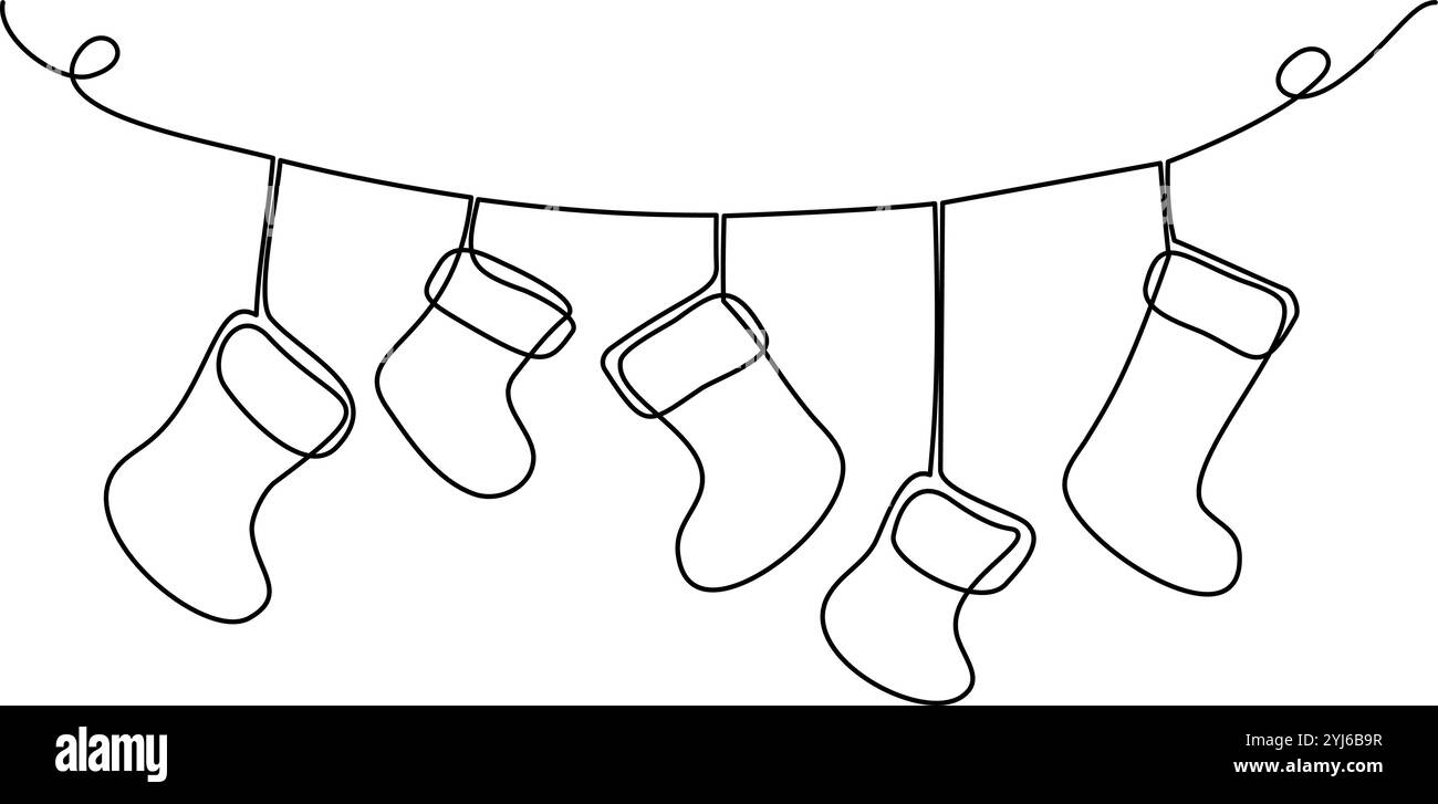 Christmas holidays sock. Continuous line drawing. Vector illustration ...