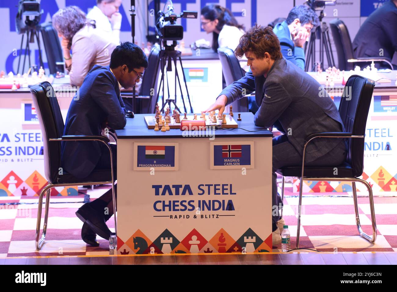 Kolkata, India. 13th Nov, 2024. Chess players Rameshbabu Praggnanandhaa ...