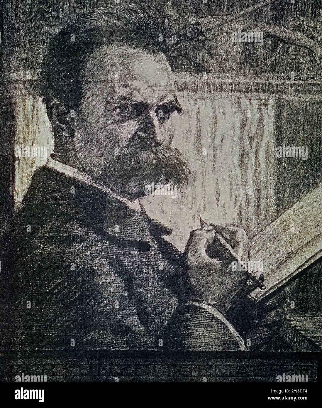 Karl Baver. Portrait of Friedrich Nietzsche (1844-1900), German ...