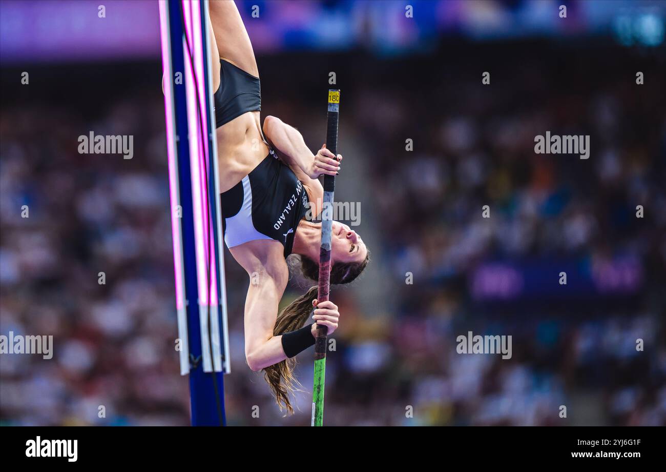 Eliza McCartney participating in the pole vault at the Paris 2024 ...