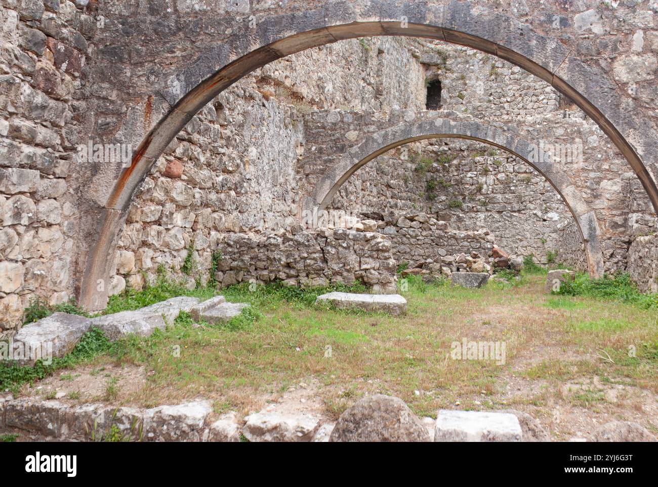 Part of the ruins of a castle, there are arches that supported some ...