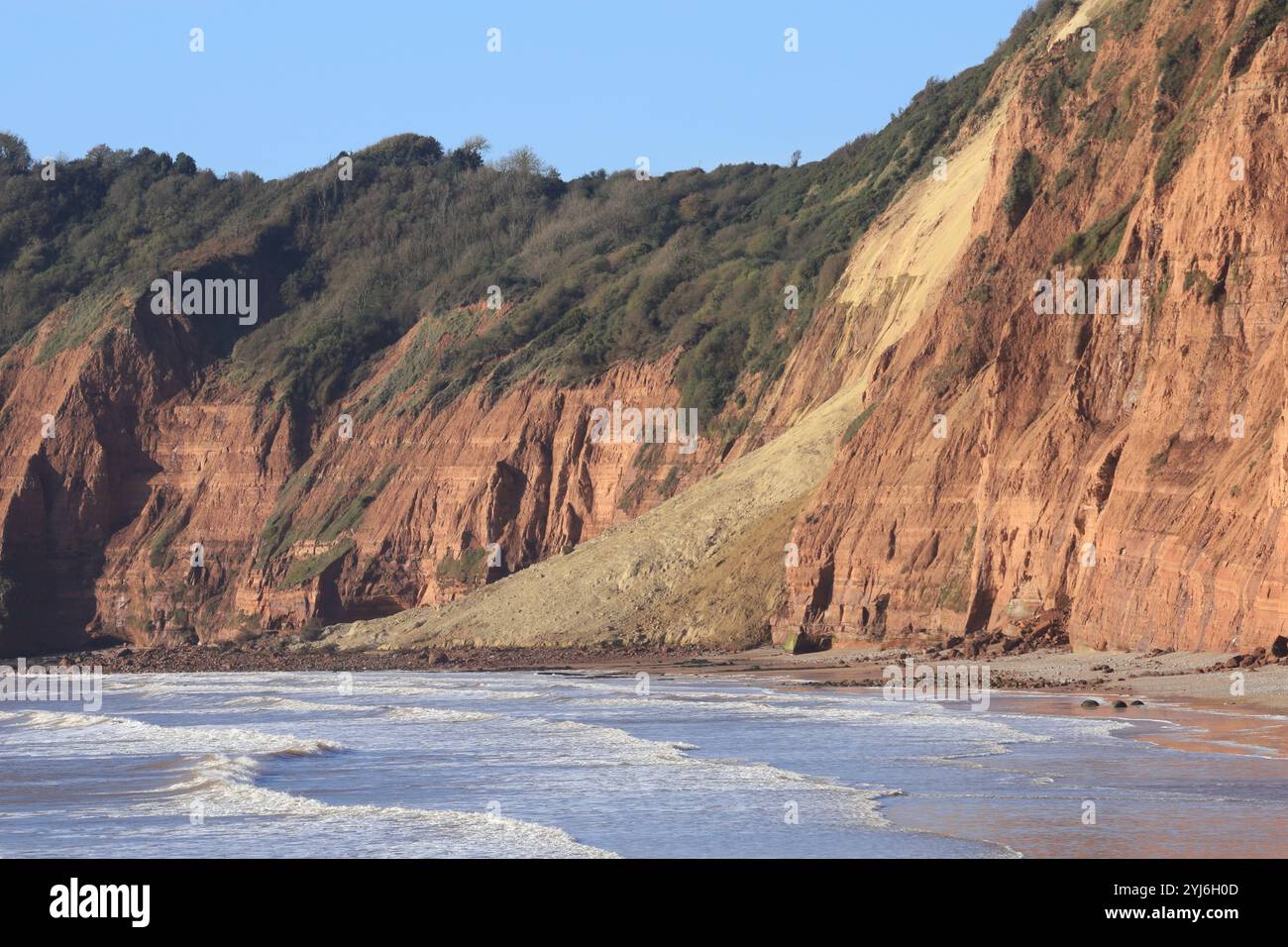 Cliff fall at Jacob's ladder beach, Sidmouth, Devon, England, UK Stock ...