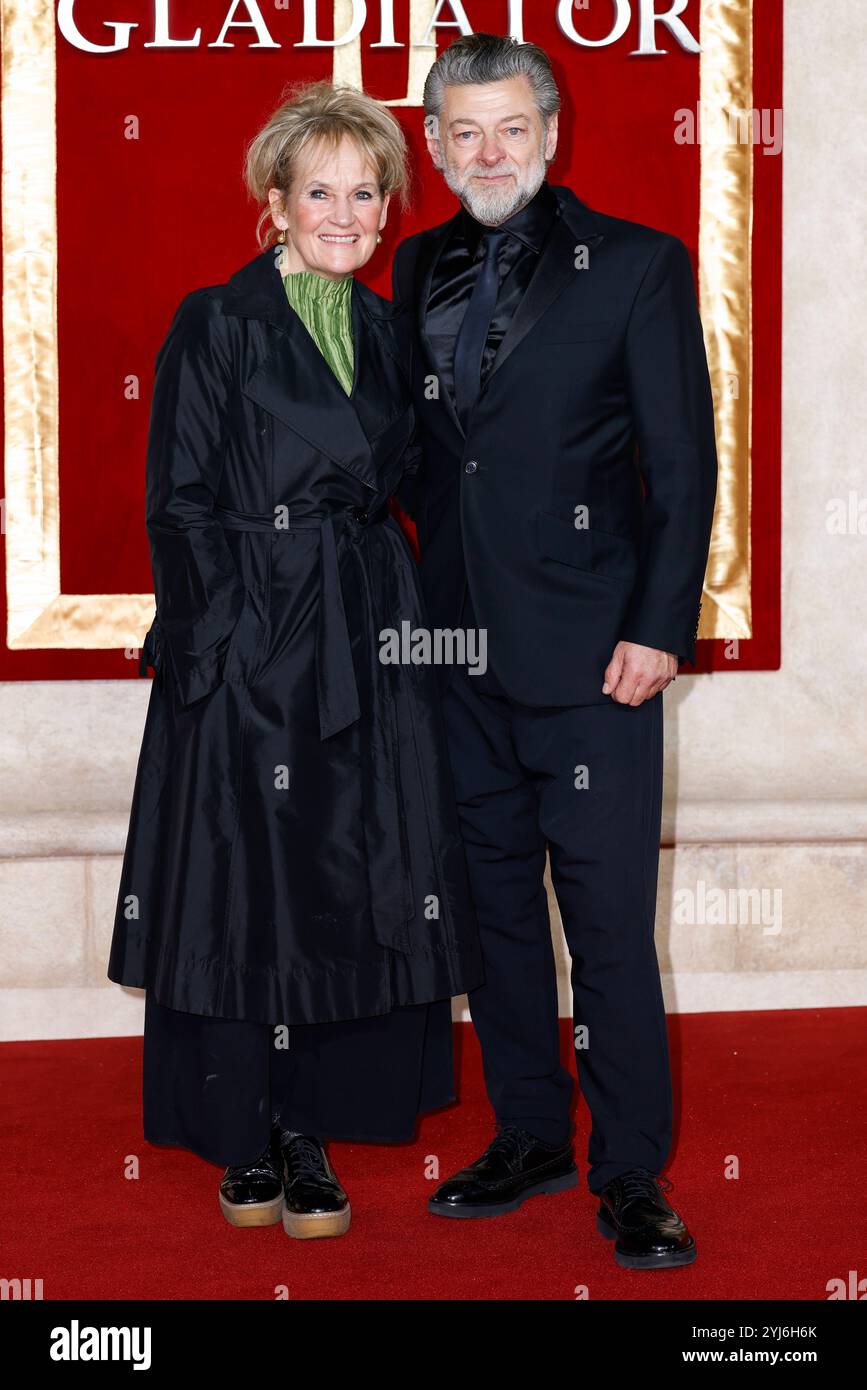 Lorraine Ashbourne, left, and Andy Serkis pose for photographers upon ...