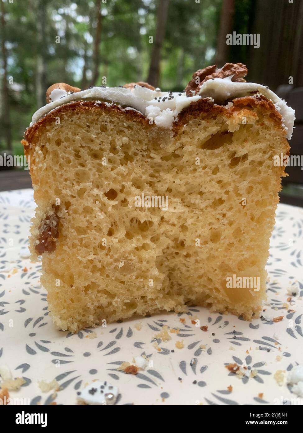 Homemade Sweet Bread with Nut Topping on Floral Plate Stock Photo - Alamy