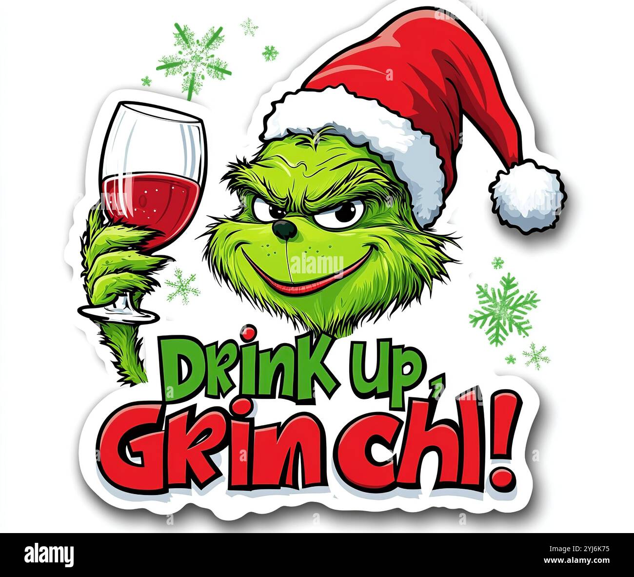 A green grinch is holding a wine glass and smiling. The text below the ...