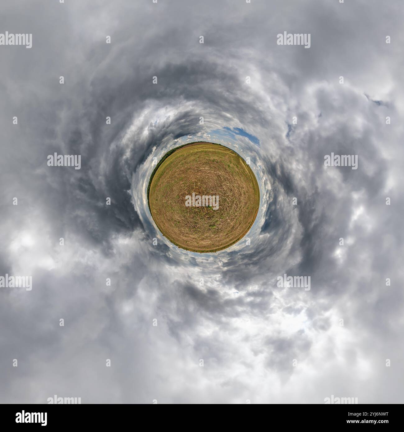 simple little tiny planet without buildings in blue sky with sun and ...