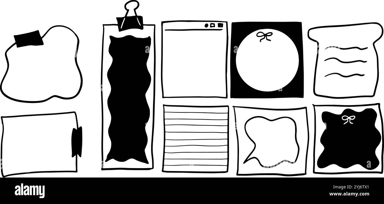 Black and White Memo/Notepad Set Illustration | Minimalist Doodle ...