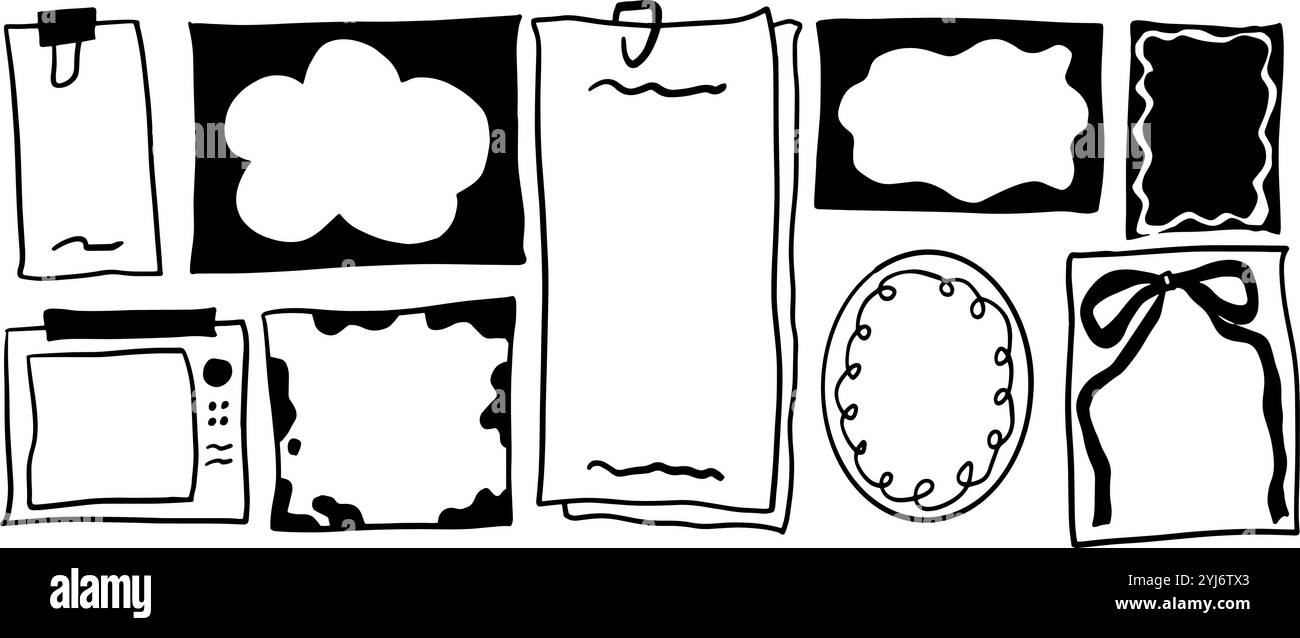 Black and White Memo/Notepad Set Illustration | Minimalist Doodle ...