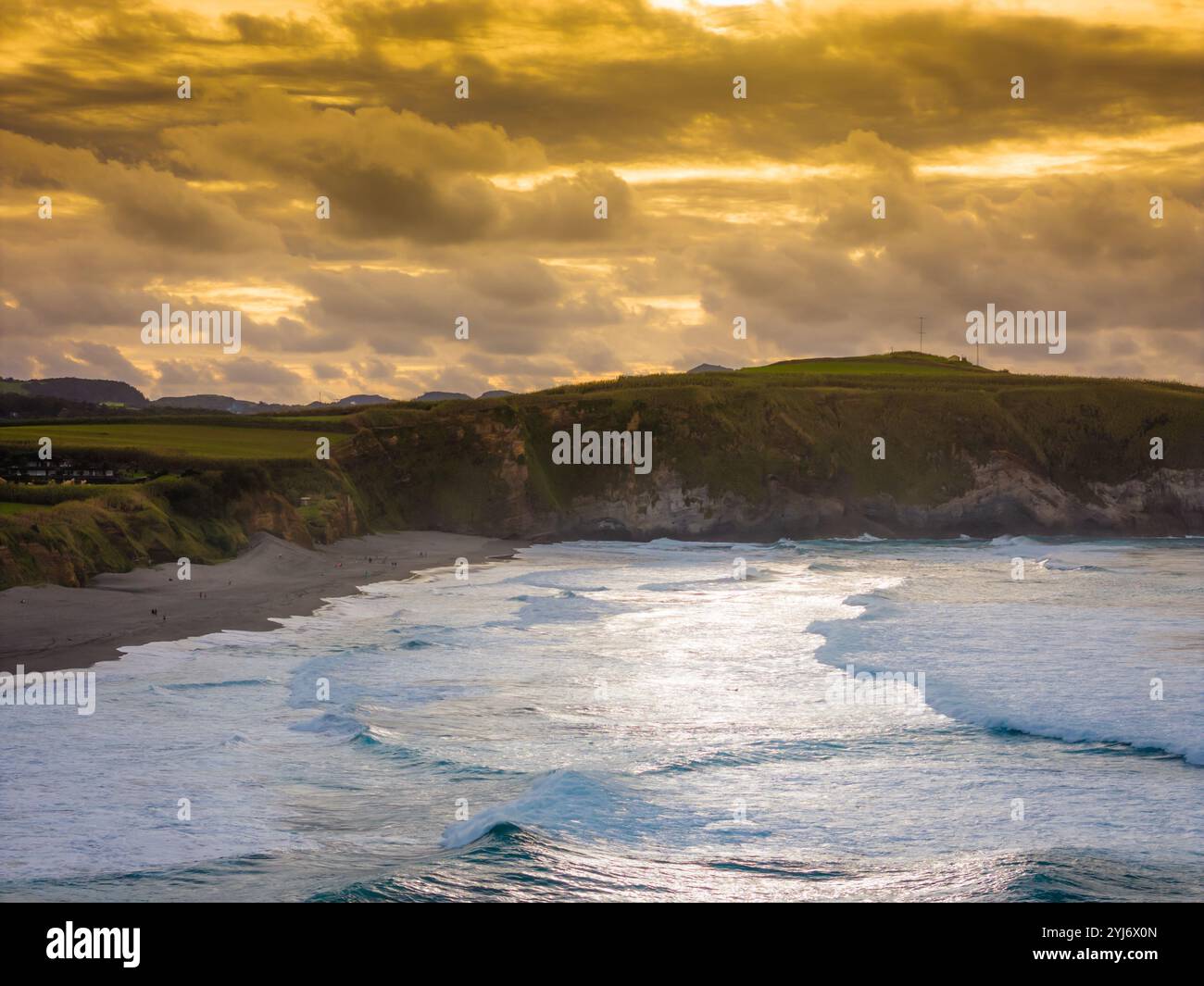 Santa Barbara beach with volcanic sand and turquoise Atlantic ocean ...