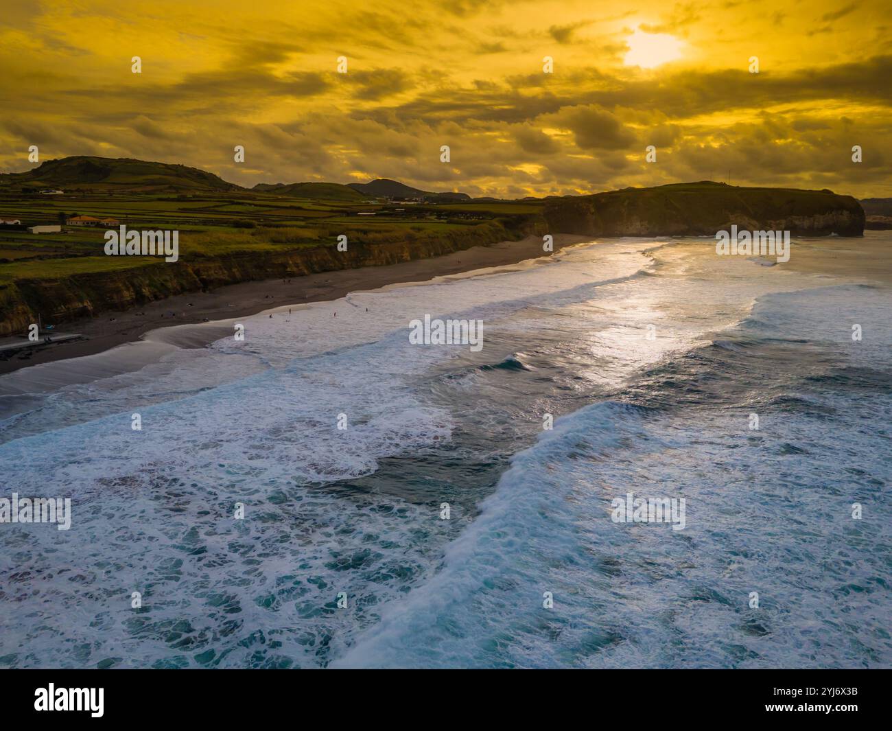 Santa Barbara beach with volcanic sand and turquoise Atlantic ocean ...