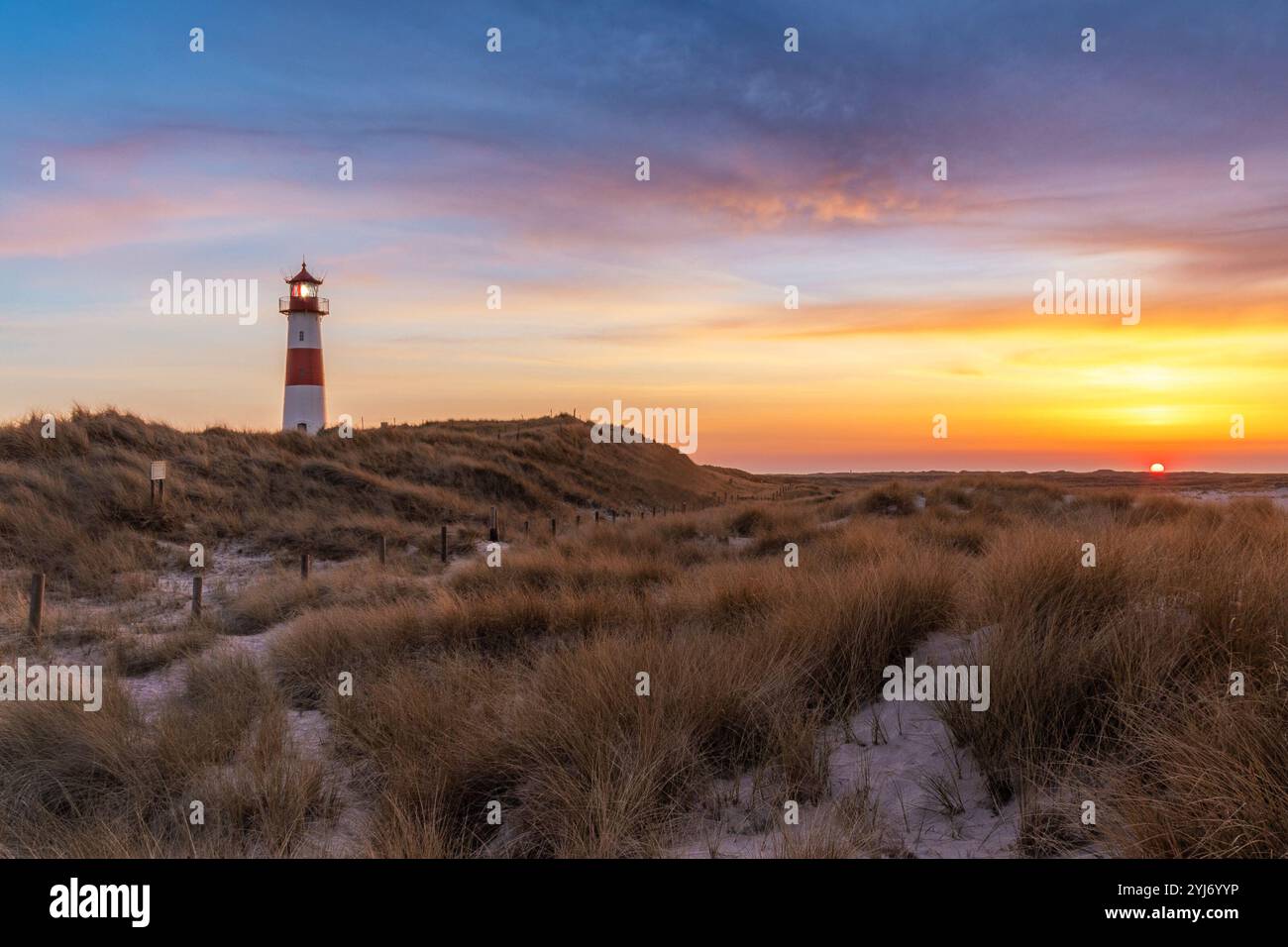 Panorama of part of Sylt island called "Ellenbogen" with lighthouse ...