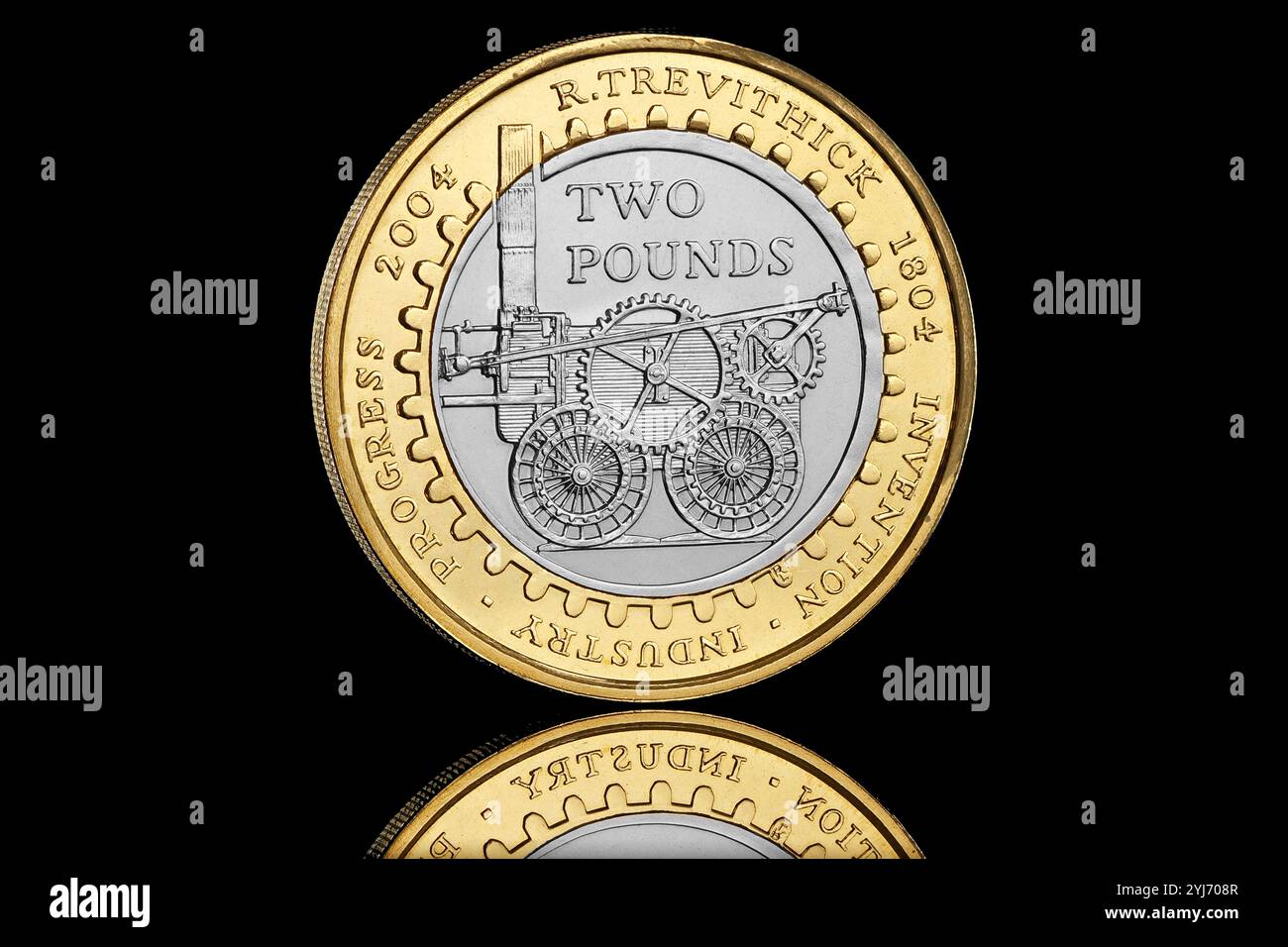 A £2 coin issued in 2004 to commemorate the first steam engine ...