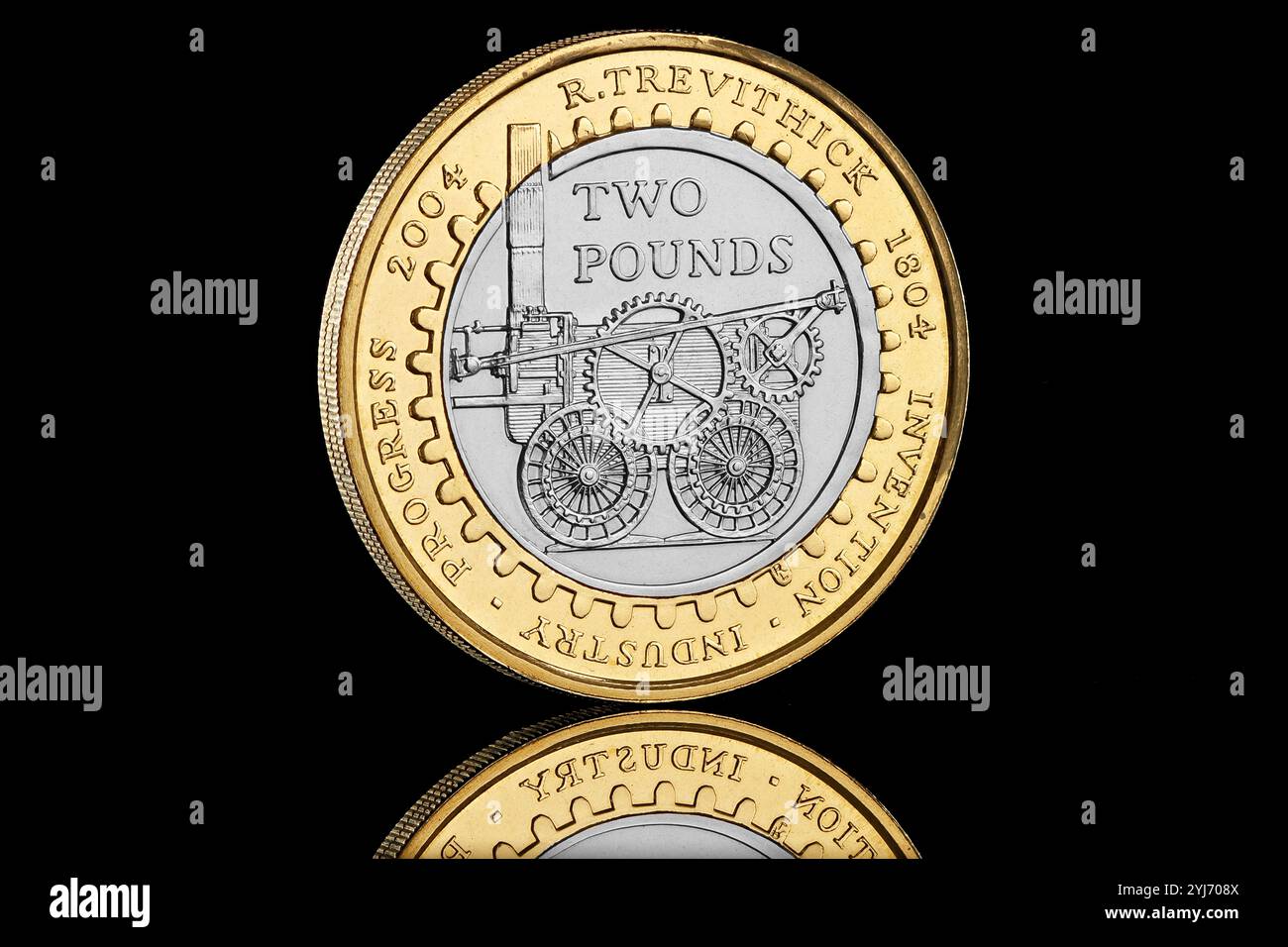 A £2 coin issued in 2004 to commemorate the first steam engine ...