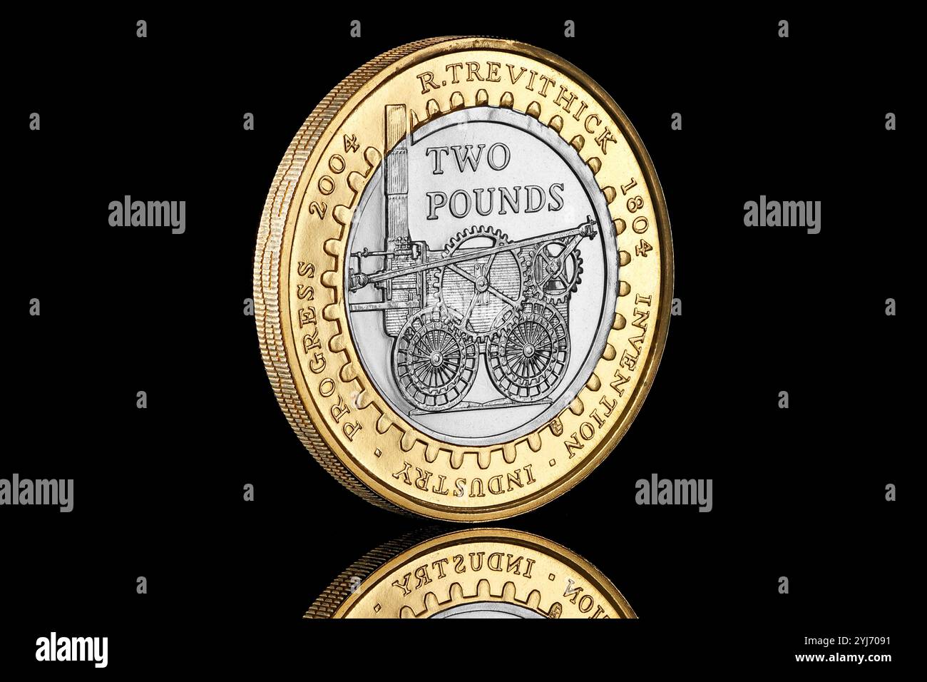 A £2 coin issued in 2004 to commemorate the first steam engine ...