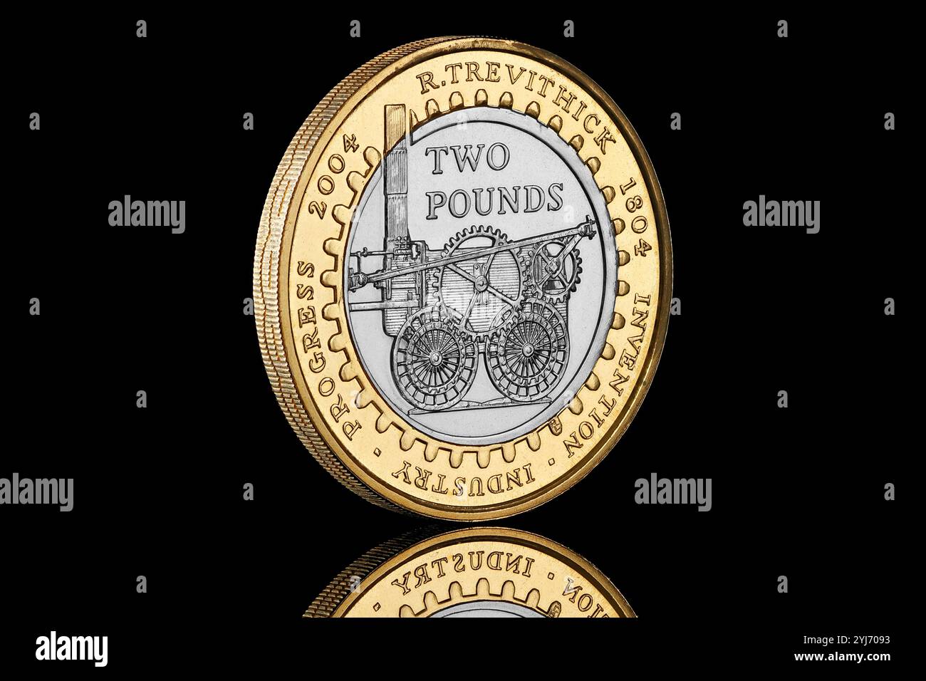 A £2 coin issued in 2004 to commemorate the first steam engine ...