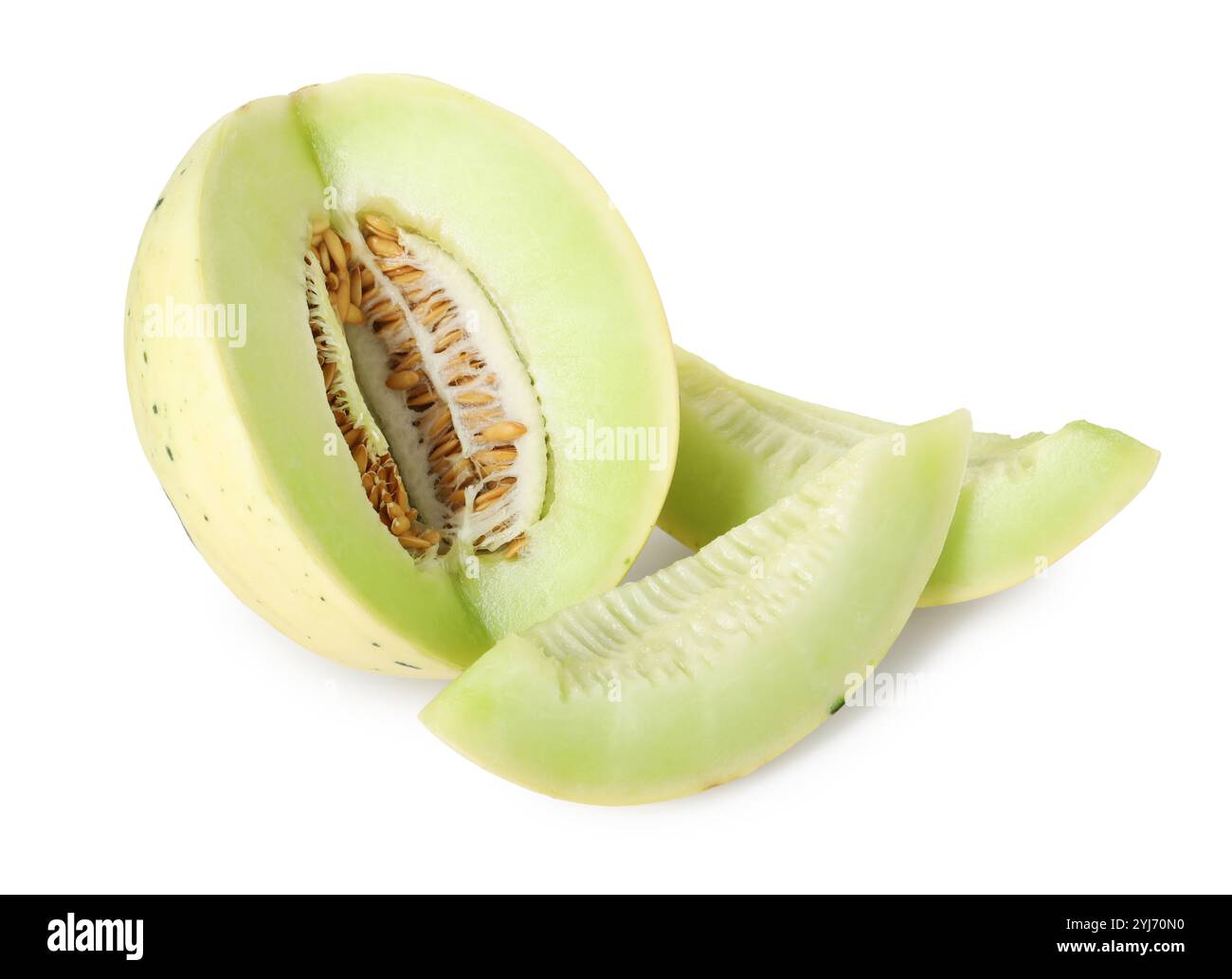 Cut fresh ripe melon isolated on white Stock Photo - Alamy