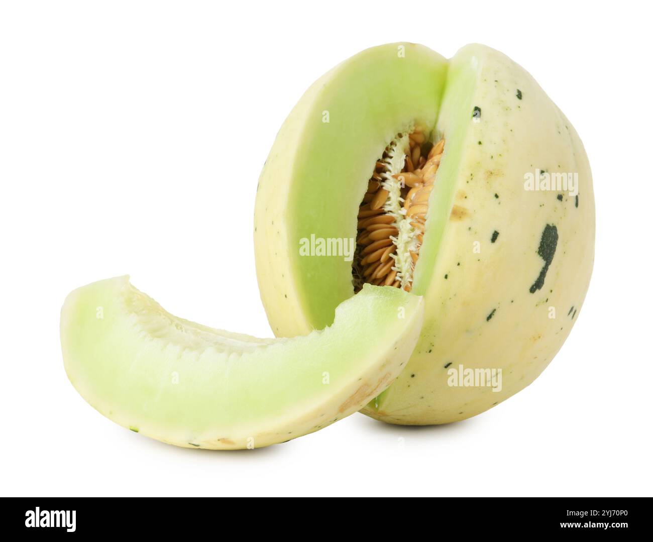Cut fresh ripe melon isolated on white Stock Photo - Alamy