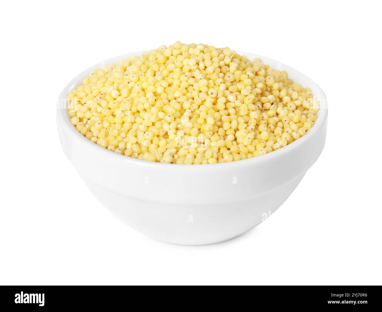 Millet groats in bowl isolated on white Stock Photo - Alamy